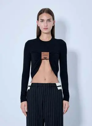 JEAN PAUL GAULTIER Ruched Logo Cropped Top - Black