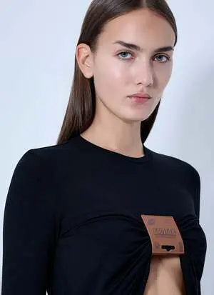 JEAN PAUL GAULTIER Ruched Logo Cropped Top - Black