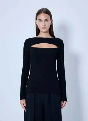 YOHJI YAMAMOTO Yohji Yamamoto Women C/ Rib Slit Chest Long Sleeve T-Shirt