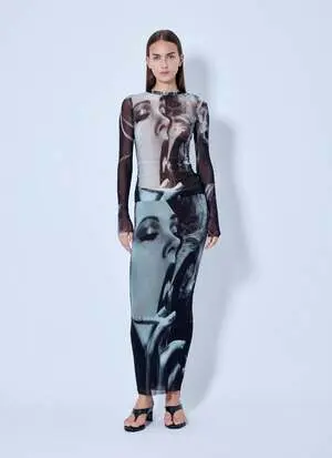 JEAN PAUL GAULTIER Mesh Printed Smoking Long Sleeves Top