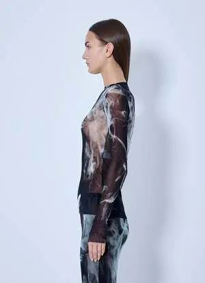 JEAN PAUL GAULTIER Mesh Printed Smoking Long Sleeves Top