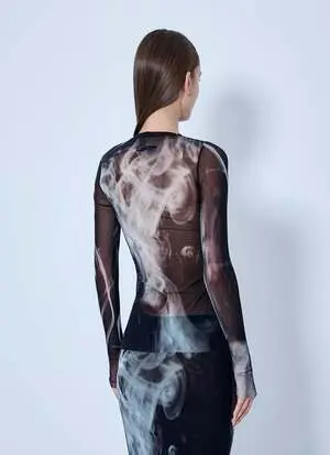 JEAN PAUL GAULTIER Mesh Printed Smoking Long Sleeves Top
