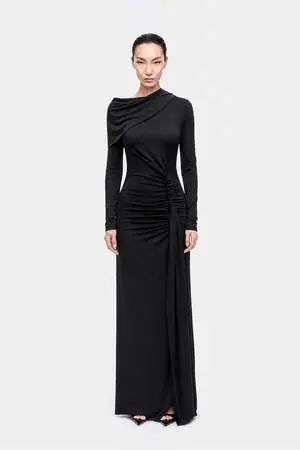 NOCTURNE Asymmetric Neck Draped Maxi Dress