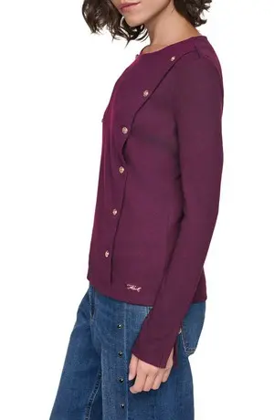 Karl Lagerfeld Paris Button Embellished Long Sleeve Knit Top