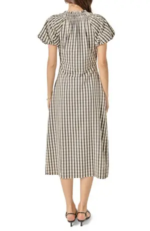 English Factory Smocked Neck Gingham Midi Dress