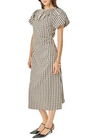 English Factory Smocked Neck Gingham Midi Dress