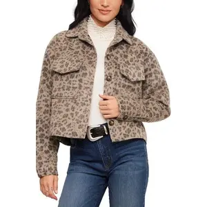 Karen Kane Print Brushed Faux Fur Shirt Jacket - Leopard