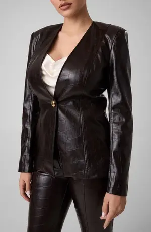 MARCIANO Alessandria Croc Embossed Faux Leather Blazer - Dark