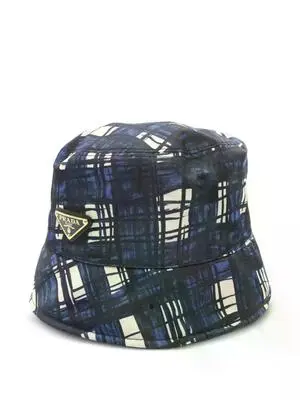 Prada 2010s Re-nylon Plaid Bucket Hat - Blue