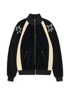 Valentino Garavani Zippered Sweatshirt With Panther-embroidery And Sequin-stars - Black