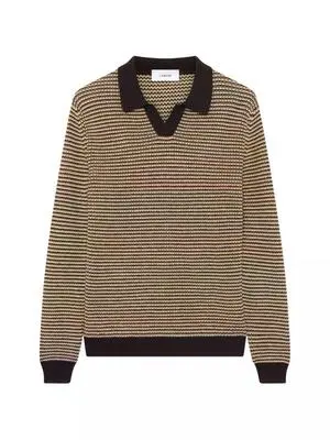 LARDINI Striped Long-sleeve Polo Shirt - Neutrals