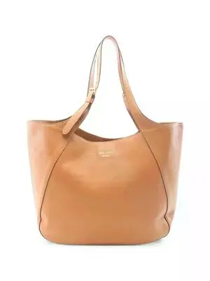 Prada 2010 Logo Leather Tote Bag - Brown