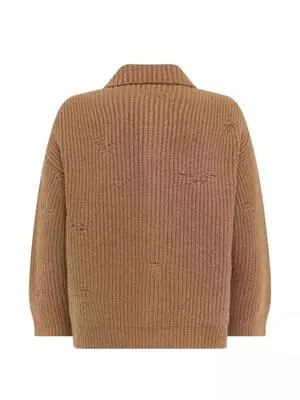 LANEUS Ribbed-knit Distressed Cardigan - Brown