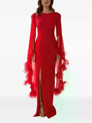 SILK LOVE & LACE Ginger Feather-trimmed Gown - Red