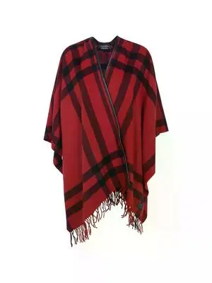 Ralph Lauren Fringed Checked Cape - Red