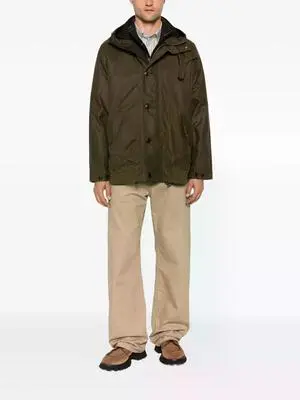 Barbour Hooded Button-fastening Waxed Coat - Green