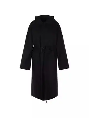 Rick Owens Tower Hooded Belted Coat - Black