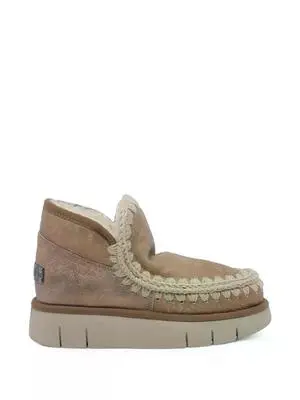 Mou Eskimo Bounce Crochet-trim Boots - Neutrals