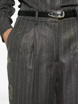 TWINSET Pinstriped Crystal-embellished Trousers - Grey