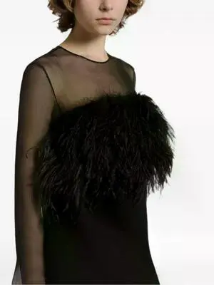 Alberta Ferretti Feather-embellished Enver Satin Midi Dress