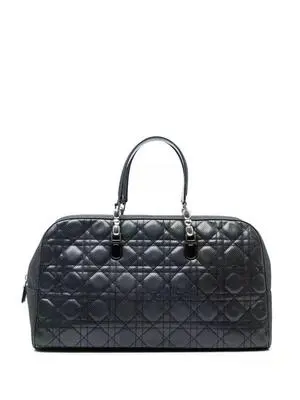 Dior 2001 Perforated Lambskin Cannage And Denim Malice Handbag - Black