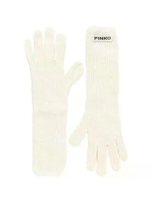 Pinko Long Gloves With Logo Lettering - Neutrals