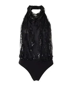 Staud Flocked Bead-embellished Jersey Bodysuit No