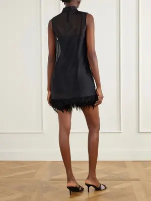 Staud Feather-trimmed Silk Mini Dress