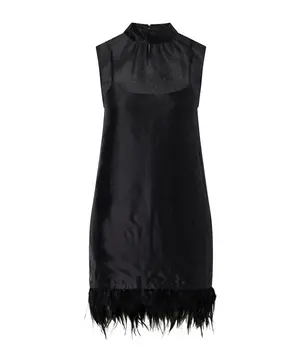 Staud Feather-trimmed Silk Mini Dress - No