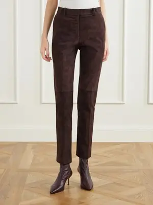 JOSEPH Slim-fit Straight Suede Trousers