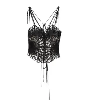 Attico Embroidered Tulle Top - Black