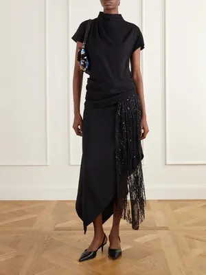 Staud Bead-embellished Crepe Midi Dress
