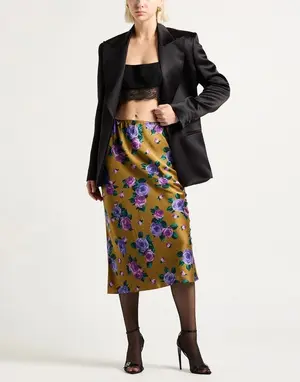 Saint Laurent Floral Satin Midi Skirt
