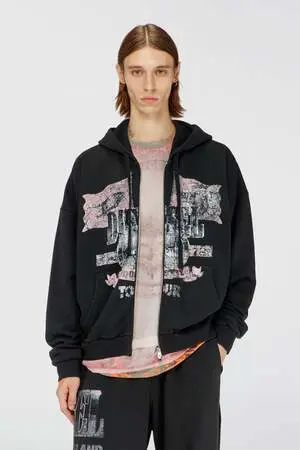 DIESEL® Zip-up Hoodie With Concert Graphics - Black