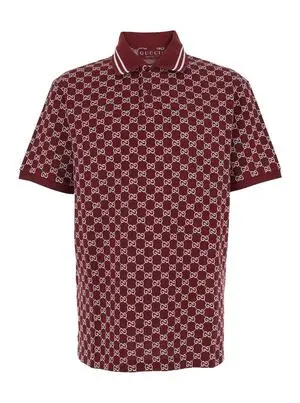 Gucci Red Polo Shirt With Classic Collar And Gg Jacquard Motif In Cotton For - Multicolor