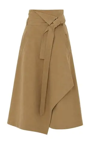 CURATORIA Ceibo Cotton Gabardine Midi Skirt - Tan