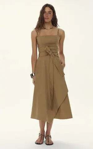 CURATORIA Ceibo Cotton Gabardine Midi Skirt - Tan