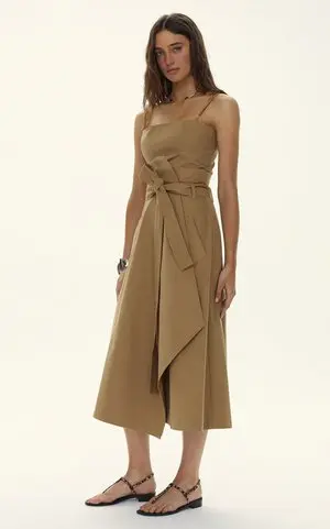 CURATORIA Ceibo Cotton Gabardine Midi Skirt - Tan