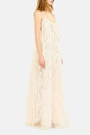 Ulla Johnson Maria Spaghetti Strap Fringe Gown - Ecru