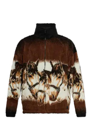 MAISON MARGIELA Men’s Stand-up Collar Fleece Jacket With Photographic Horse Print - Brown