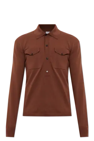 Bottega Veneta Long Sleeve Polo Shirt - Brown
