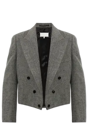 MAISON MARGIELA Gray Wool Herringbone Cropped Blazer - Grey