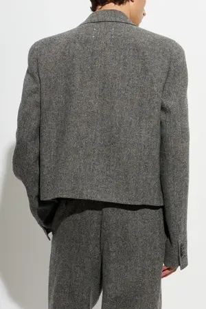 MAISON MARGIELA Gray Wool Herringbone Cropped Blazer