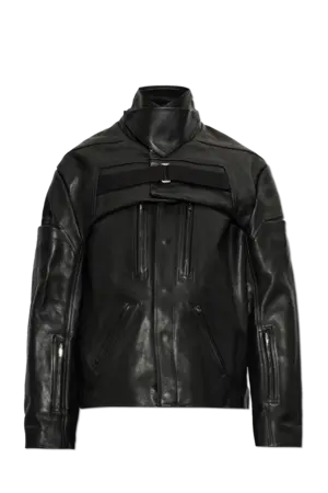 Rick Owens Leather Jacket With High Collar - Black