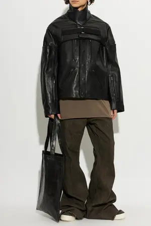Rick Owens Leather Jacket With High Collar