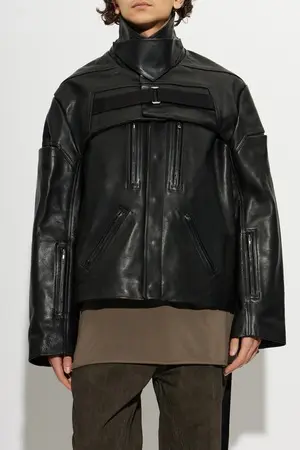 Rick Owens Leather Jacket With High Collar