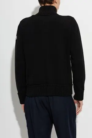 Moncler Wool Turtleneck Cardigan With Designer Logo