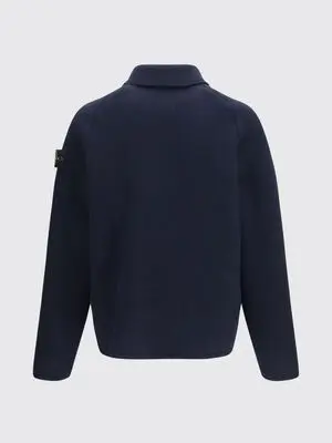 Stone Island Single-breasted Short Coat In Wool Cloth With Concealed Fastening