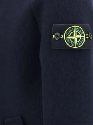 Stone Island Single-breasted Short Coat In Wool Cloth With Concealed Fastening