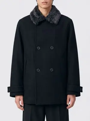 Our Legacy Double-breasted Short Coat In Wool With Fur Collar